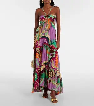 Camilla Gathered Printed Maxi Dress - Multicoloured