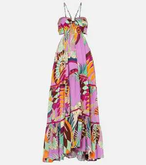 Camilla Gathered Printed Silk Maxi Dress