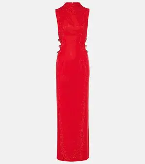 SELF-PORTRAIT Embellished Cutout Crepe Gown