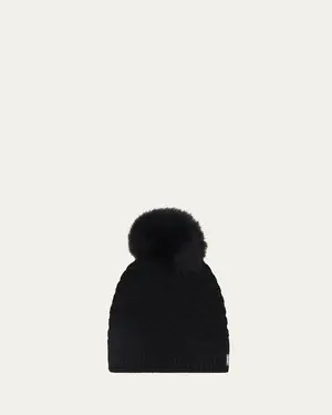 Gorski Cashmere Beanie With Shearling Pom - Black