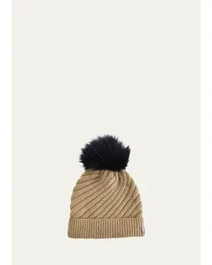 Gorski Cashmere Beanie With Shearling Pom - Brown/black