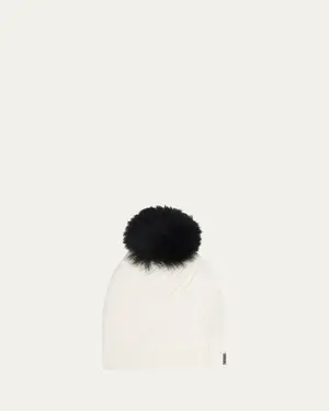 Gorski Gorski Cashmere Beanie With Shearling Pom Ivory