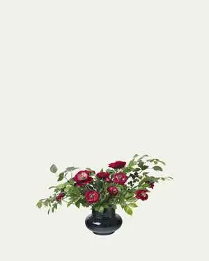 DIANE JAMES Blackberry Branches, Ranunculus, And Leaves 24" Faux Floral Arranget In Black Glass Vase - One-color