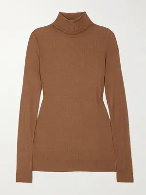 LEMAIRE Seamless Ribbed-knit Turtleneck Top - Brown
