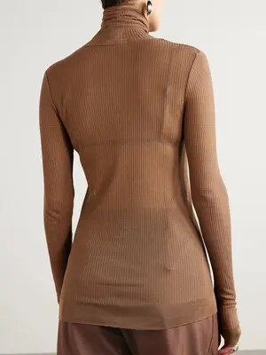 LEMAIRE Seamless Ribbed-knit Turtleneck Top - Brown