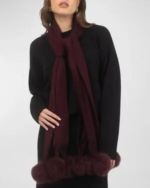 Gorski Select Cashmere Stole With Lamb Shearling Poms - Dkred