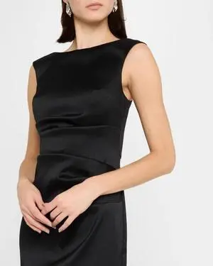 Aidan Mattox Sleeveless Stretch Mikado Midi Dress - Black