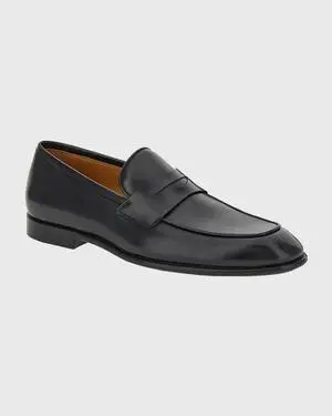 FERRAGAMO Funes Leather Penny Loafers - Black