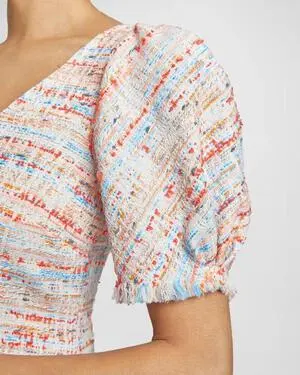 Santorelli Fringe-trim Tweed Mini Dress - Shell