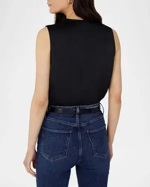 FAVORITE DAUGHTER The Date Sleeveless Satin Bodysuit - Black