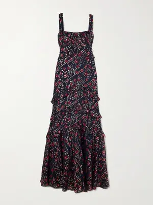 Saloni Chandra Ruffled Metallic Fil Coupé Silk-blend Maxi Dress