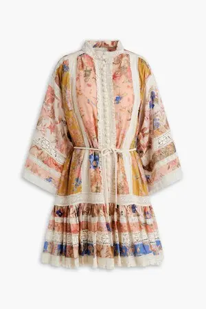Zimmermann Crochet-trimmed Floral-print Mini Dress