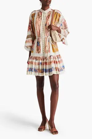 Zimmermann Crochet-trimmed Floral-print Mini Dress