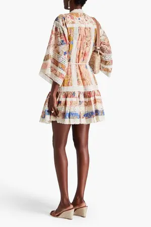 Zimmermann Crochet-trimmed Floral-print Mini Dress