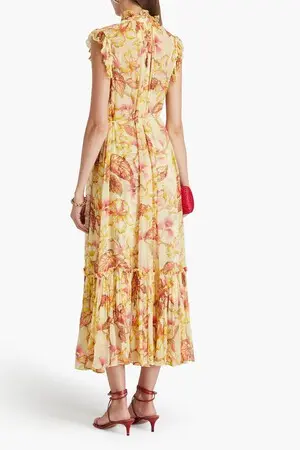 Zimmermann Floral-print Crepon Midi Dress With Ruffled Trims