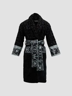 Versace Logo Baroque Bathrobe - Black