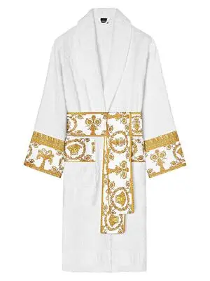 Versace ?logo Baroque Bathrobe White