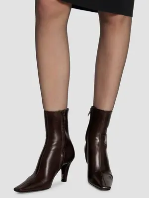 Saint Laurent Jill Booties In Smooth Leather - Marron Glace