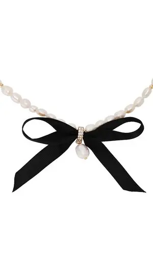 Ettika Faux Pearl And Satin Bow Choker Necklace