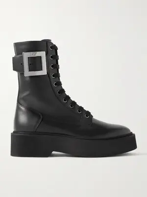ROGER VIVIER Buckle-embellished Leather Ankle Boots - Black