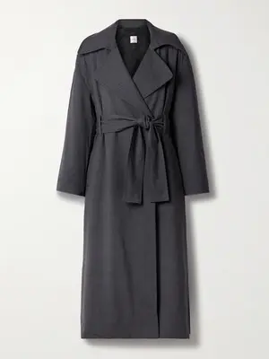 LESET Jane Belted Double-breasted Wool-blend Trench Coat - Gray