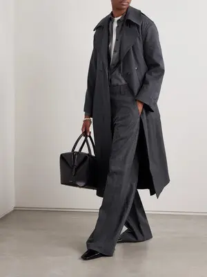 LESET Jane Belted Double-breasted Wool-blend Trench Coat - Gray