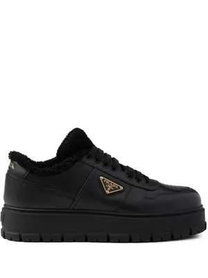Prada Shearling Leather Sneakers - Black