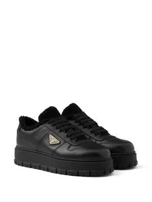 Prada Shearling Leather Sneakers - Black