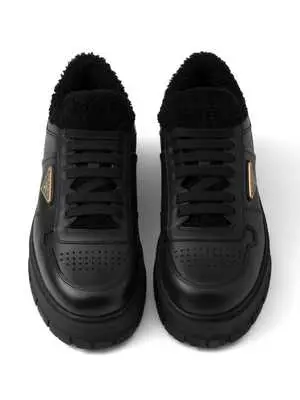 Prada Shearling Leather Sneakers - Black