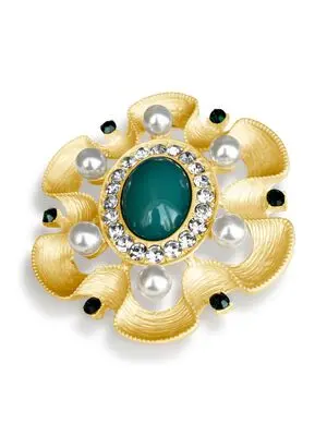 HZMER JEWELLERY Faux-pearl Embellished Brooch - Gold