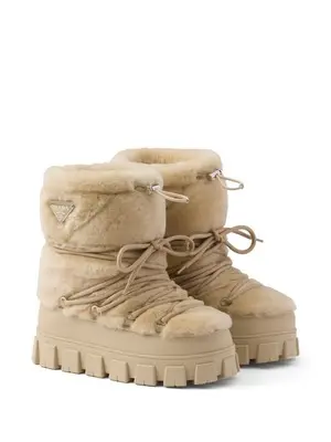 Prada Après Ski Shearling Boots - Neutrals