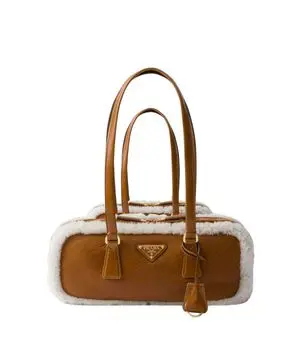 Prada Shearling Leather Tote Bag - Brown
