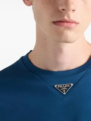 Prada Triangle Logo Cotton T-shirt - Blue