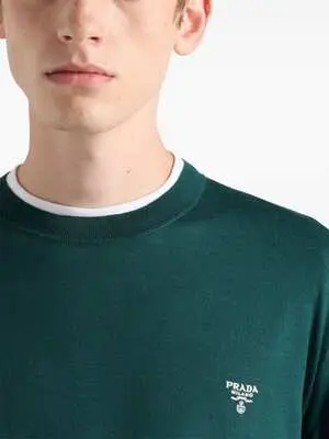 Prada Logo-embroidered Wool Jumper - Green