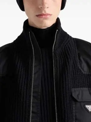 Prada Logo-patch Ribbed Knit Wool Sweater - Black