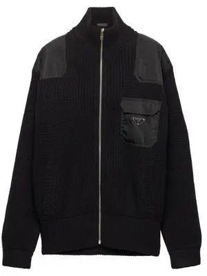 Prada Zip-up Ribbed Knit Cardigan