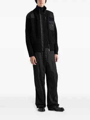 Prada Zip-up Ribbed Knit Cardigan