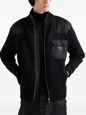 Prada Zip-up Ribbed Knit Cardigan