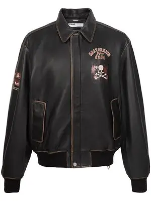 Mastermind World Leather Bomber Jacket In Black - 38% Off