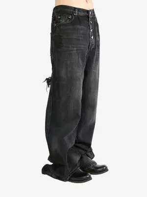 THUG CLUB Distressed Wide-leg Jeans - Black