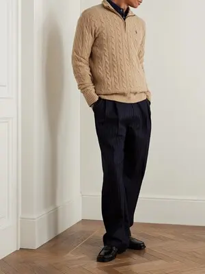 Polo Ralph Lauren Logo-embroidered Cable-knit Half-zip Sweater - Neutrals
