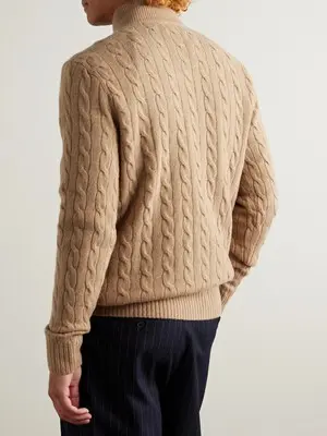 Polo Ralph Lauren Logo-embroidered Cable-knit Half-zip Sweater - Neutrals