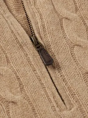 Polo Ralph Lauren Logo-embroidered Cable-knit Half-zip Sweater - Neutrals