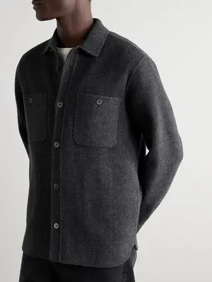 Mr P. Herringbone Wool And Cashmere-blend Flannel Overshirt - Gray