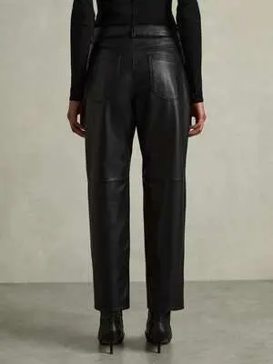 REISS Verona Petite Slim-leg Leather Trousers - Black