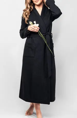 PETITE PLUME Ophelia Pima Cotton Matelassé Robe - Black