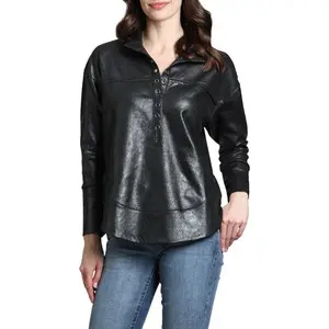 APNY Faux Leather Henley Top