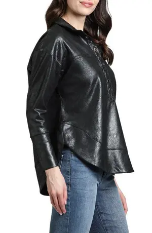 APNY Faux Leather Henley Top
