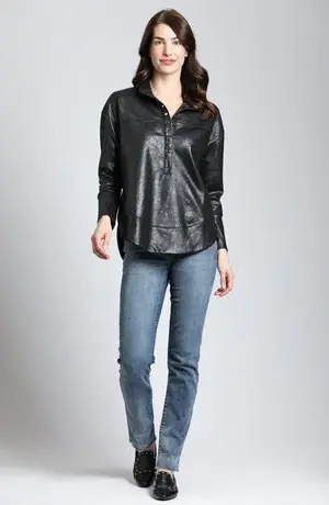APNY Faux Leather Henley Top