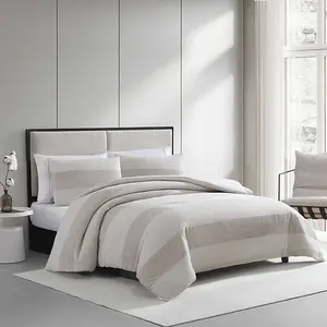 Vera Wang Chenille Waffle Stripe 3 Piece Duvet Cover Set, Queen - Moonlight